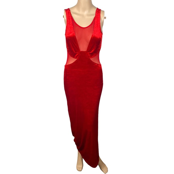 Dresses | Vtg 9s Michi By Boule De Niege M Red Velvet Mesh Illusion ...